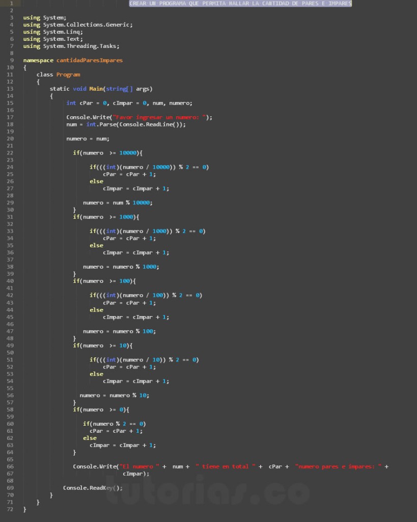 sentencia if-else – visualStudio c# (cuantos pares impares de una cifra ...
