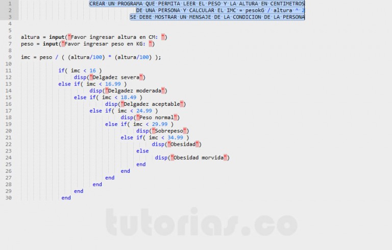 Sentencia If Else Matlab Indice De Masa Corporal 