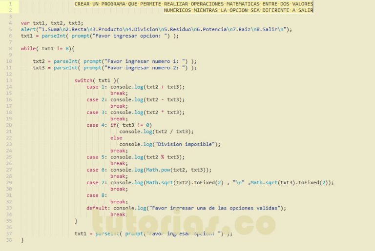 sentencia case + javascript (operaciones matematicas) | Tutorias.co