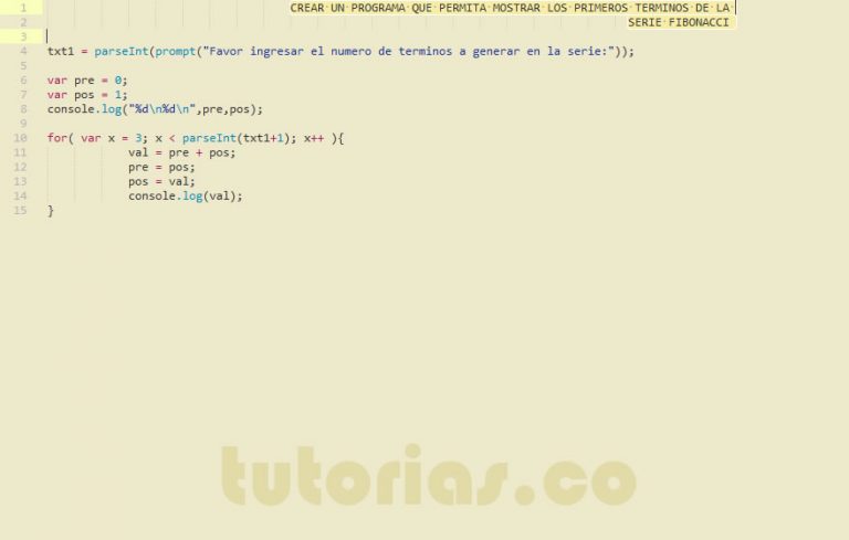 ciclo for + javascript (terminos de la serie fibonacci) | Tutorias.co