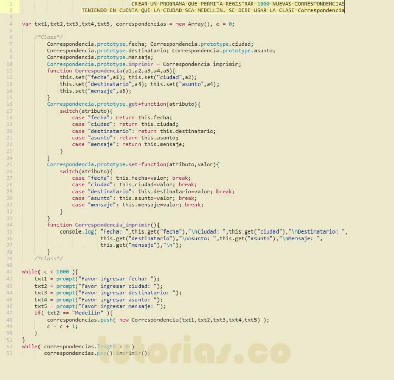 POO + javascript (aplicacion clase Correspondencia) | Tutorias.co