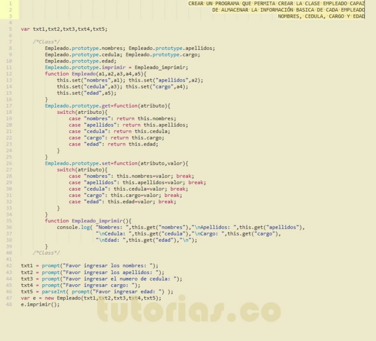 POO + javascript (clase Empleado) | Tutorias.co