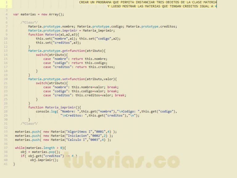 POO + javascript (clase consulta Materia) | Tutorias.co
