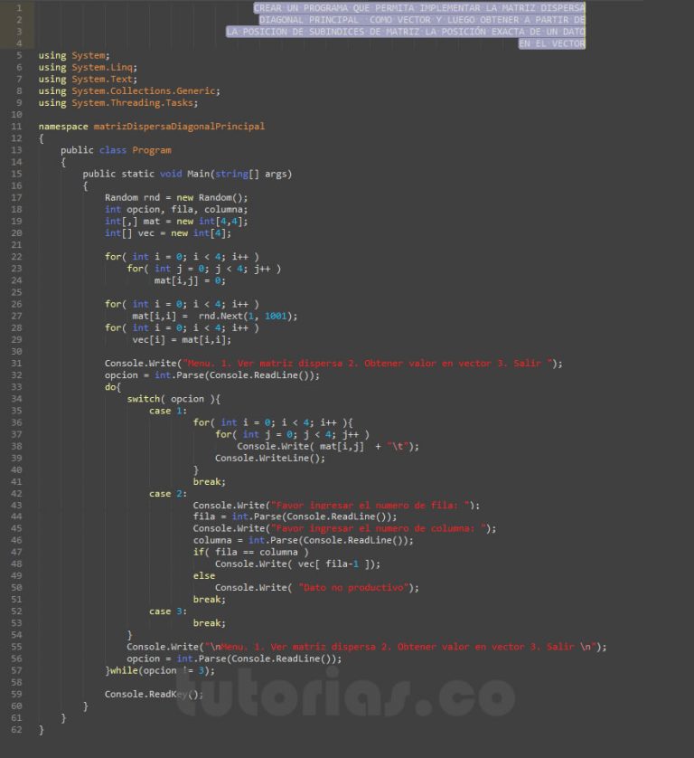 arrays – visualStudio c# (matriz dispersa diagonal principal en vector ... arrays – visualStudio c# (matriz dispersa diagonal principal en vector ...