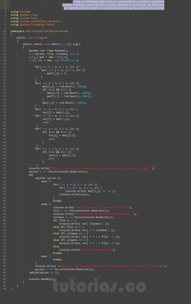 arrays – visualStudio c# (matriz dispersa figura cuadrado en vector ... arrays – visualStudio c# (matriz dispersa figura cuadrado en vector ...