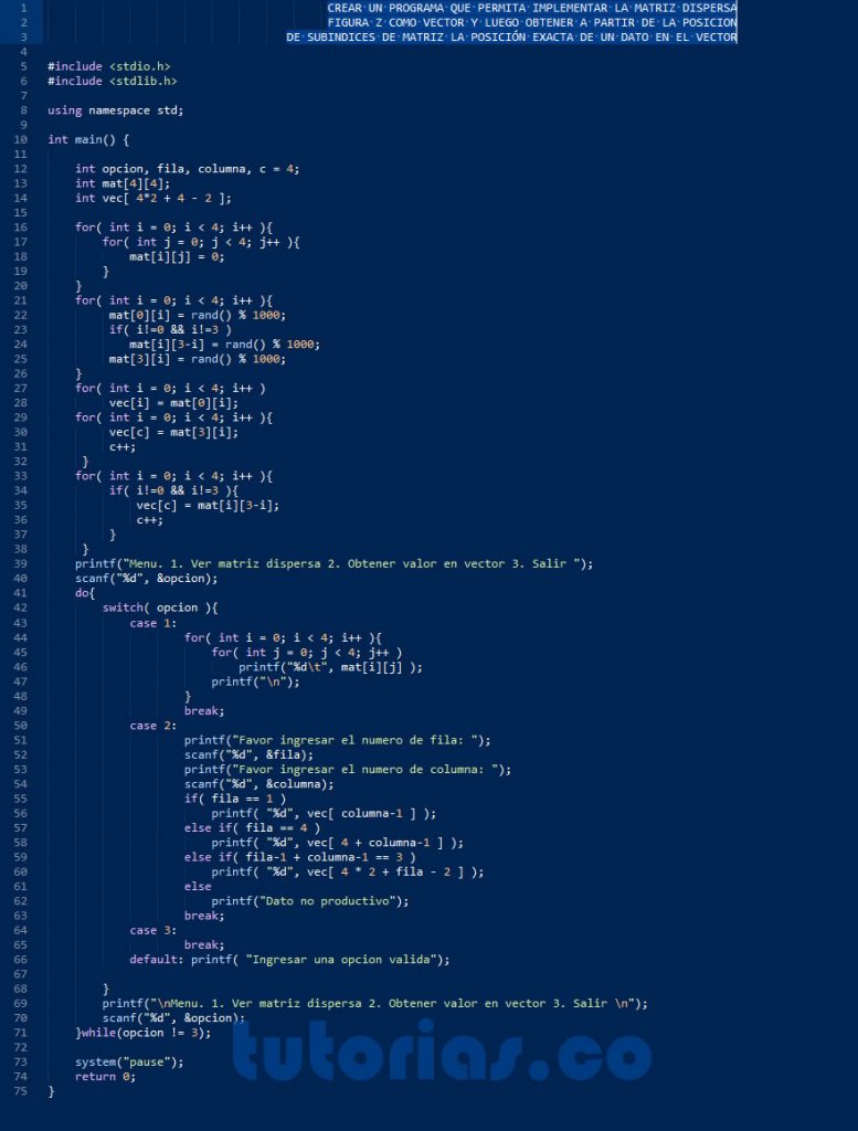 arrays – turbo C (matriz dispersa figura Z en vector) | Tutorias.co arrays – turbo C (matriz dispersa figura Z en vector) | Tutorias.co