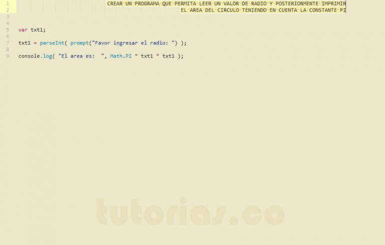 operadores + javascript (area de un circulo) | Tutorias.co