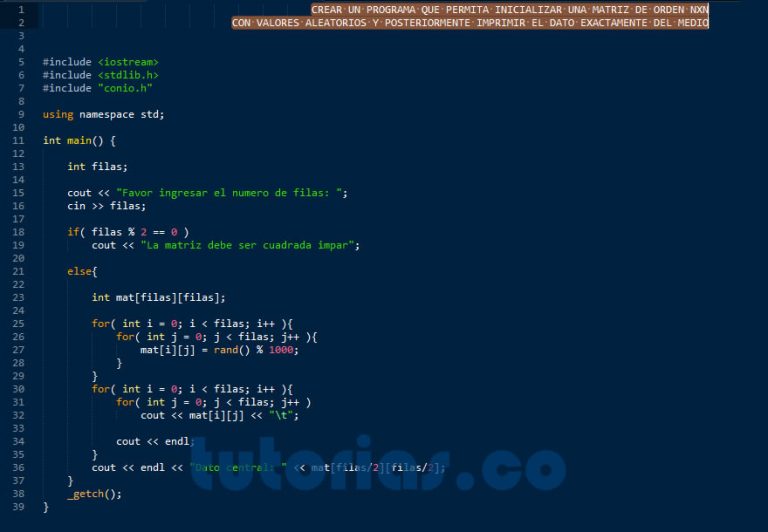 arrays – visual C++ (imprimir dato central de una matriz) | Tutorias.co arrays – visual C++ (imprimir dato central de una matriz) | Tutorias.co