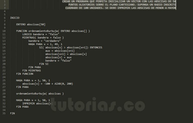 funciones – pseudocodigo (vector de abscisas) | Tutorias.co