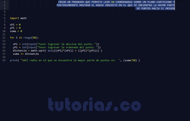 ciclo for – python (promedio distancias al origen) | Tutorias.co ciclo for – python (promedio distancias al origen) | Tutorias.co