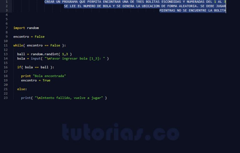ciclo while – python (encuentra la bolita) | Tutorias.co