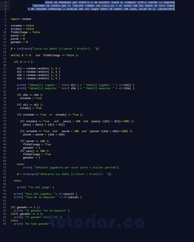 ciclo while – python (juego parques simple) | Tutorias.co