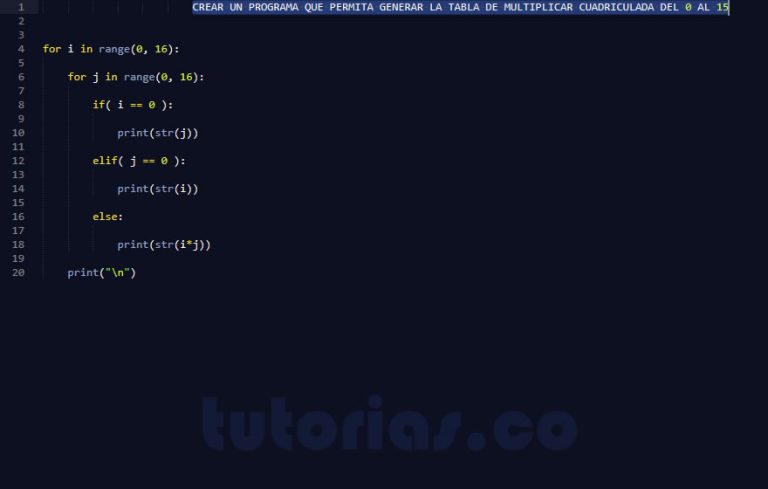 ciclo for – python (tablas de multiplicar cuadriculada) | Tutorias.co ciclo for – python (tablas de multiplicar cuadriculada) | Tutorias.co