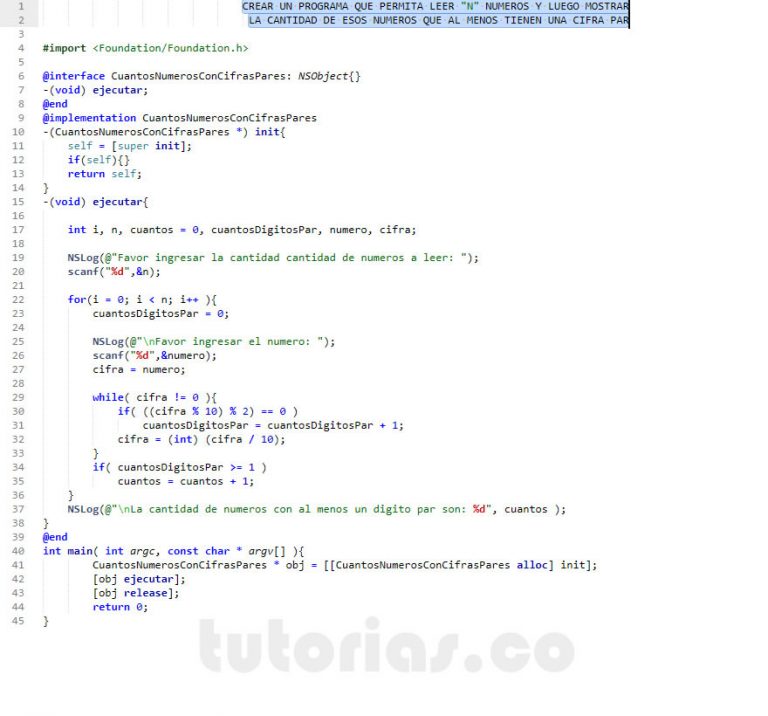 POO + Objective C (cuantos numeros con cifras pares) | Tutorias.co POO + Objective C (cuantos numeros con cifras pares) | Tutorias.co