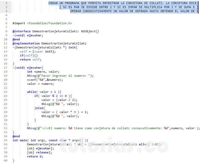 POO + Objective C (demostrar conjetura de collatz) | Tutorias.co POO + Objective C (demostrar conjetura de collatz) | Tutorias.co