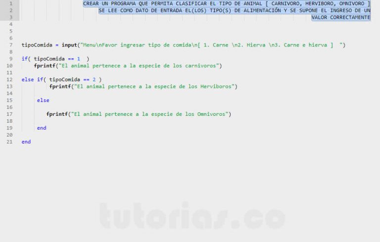 sentencia if-else – matLab (clasificacion de animales) | Tutorias.co sentencia if-else – matLab (clasificacion de animales) | Tutorias.co