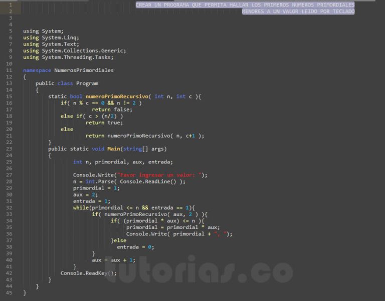 numerosPrimordialesC# | Tutorias.co
