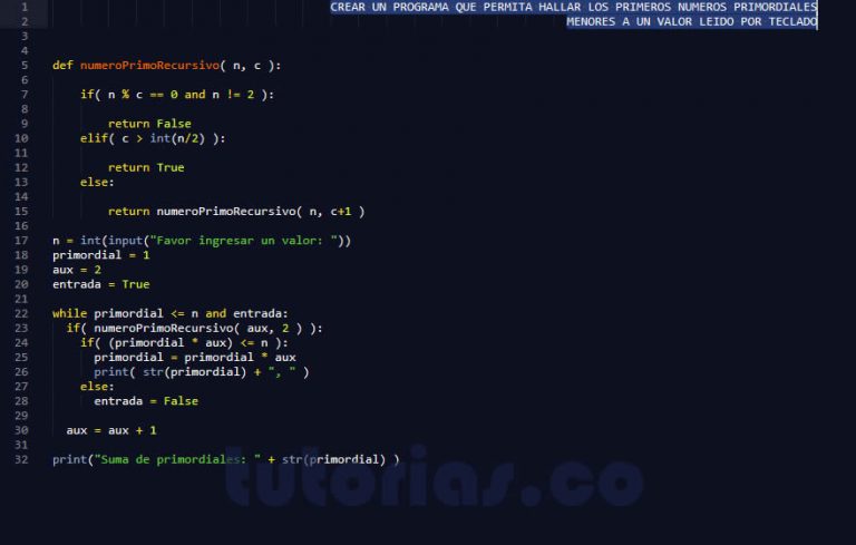 funciones + python (numeros primordiales) | Tutorias.co