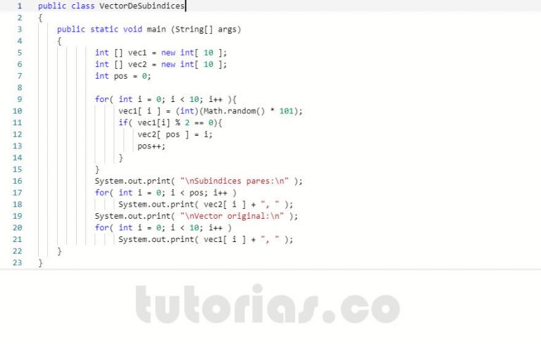 arrays – java (vector subindices de elementos pares) | Tutorias.co