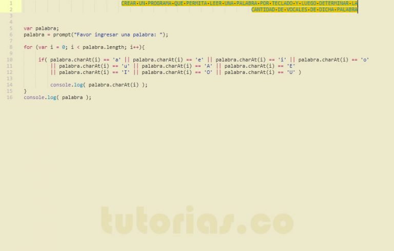 ciclo for + javascript (vocales de una palabra) | Tutorias.co