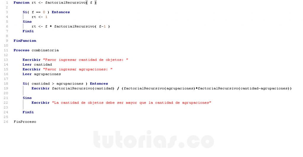 Funciones Pseint La Combinatoria